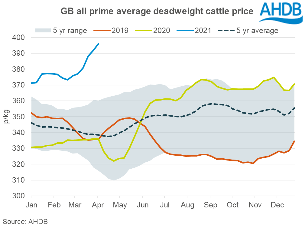 Average GB prime cattle prices edge ever closer to 400p/kg | AHDB